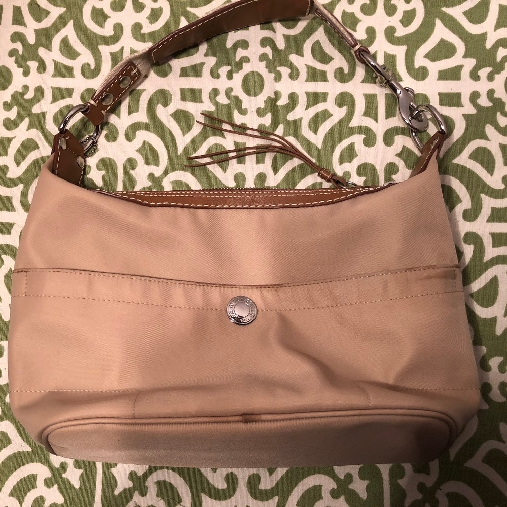 Coach Hampton Tan Leather And Nylon Hobo Bag - Gem